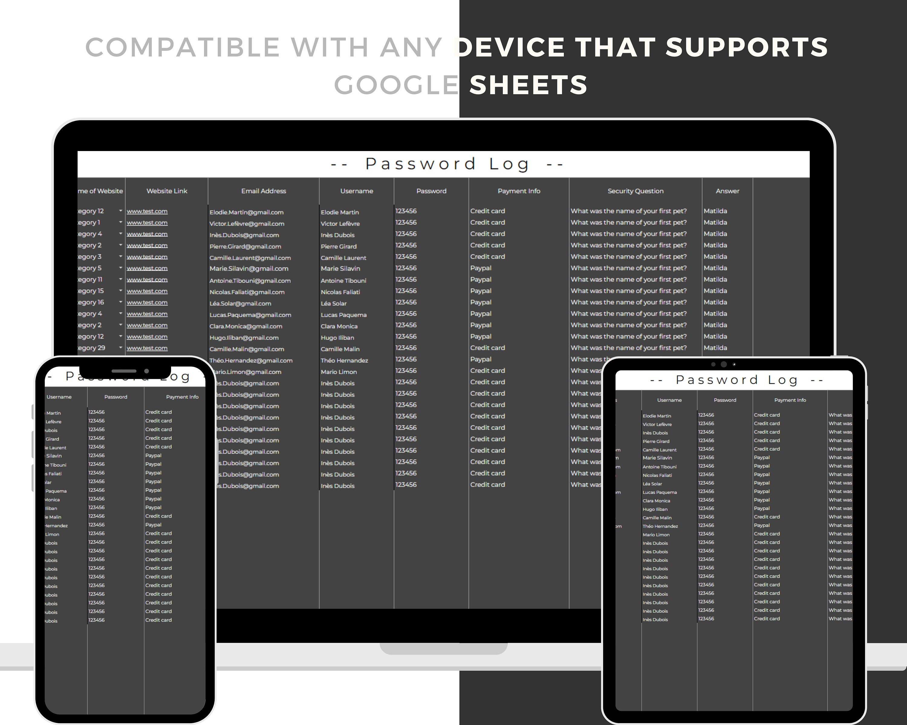Password Tracker for Google Sheets Password Organizer Spreadsheet ...
