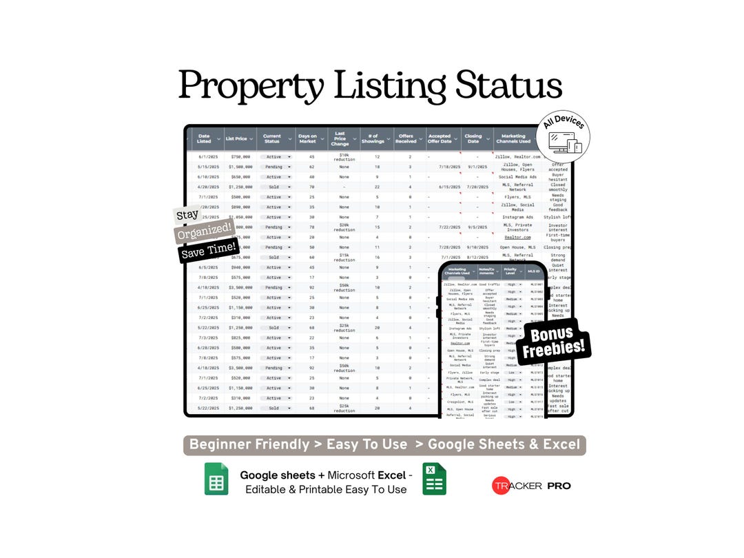 Property Listing Status Tracker Google Sheets Template Real Estate ...