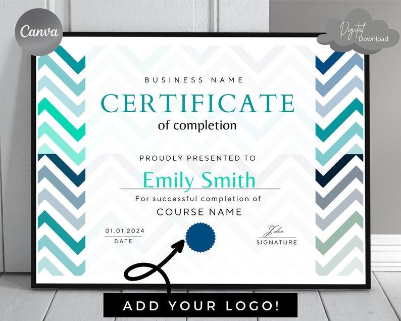 Certificate of Achievement Template, Editable Certificate of Completion ...