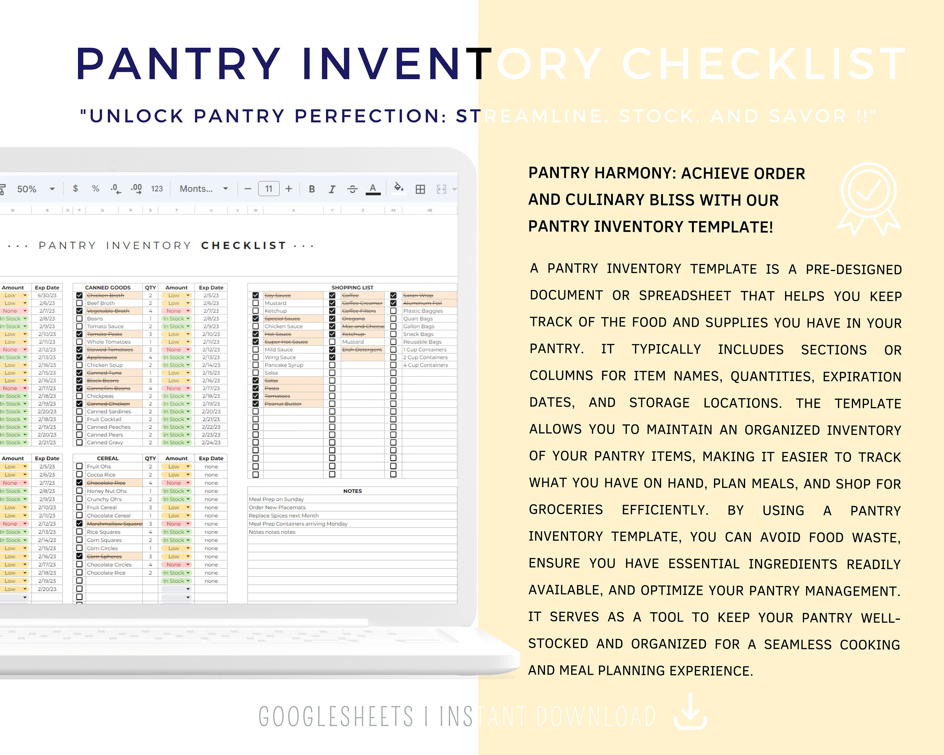 Pantry Inventory Template, Pantry List, Pantry Planner, Food Inventory ...