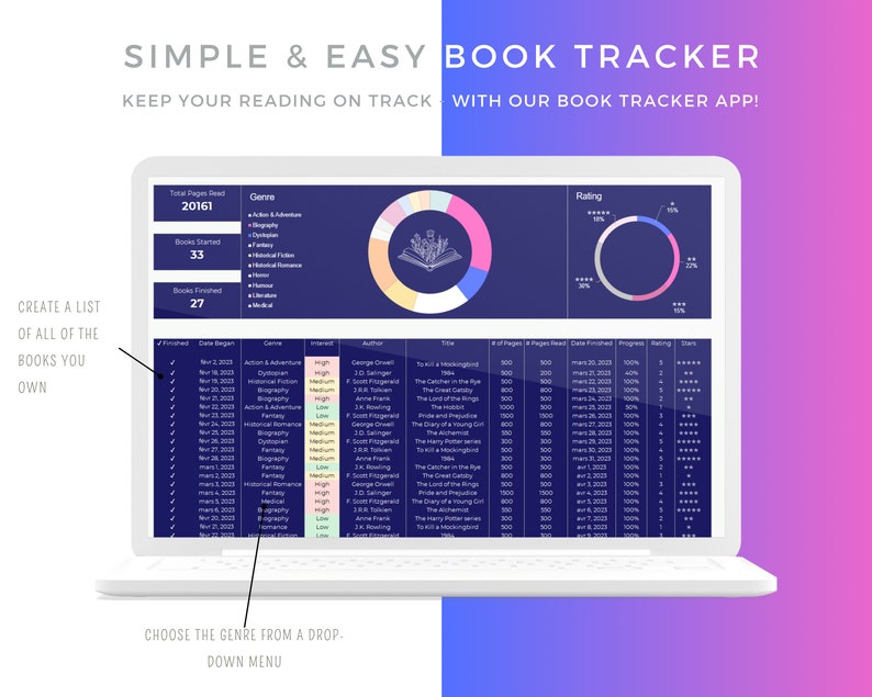 Book Tracker Excel, Book Tracker Log, Book Tracking Checklist, Book ...