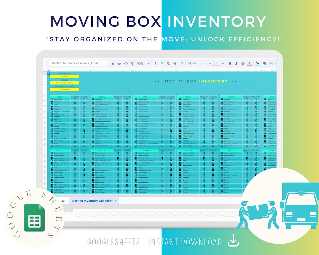 Moving Box Contents List Excel Spreadsheet, Moving Planning, Storage ...