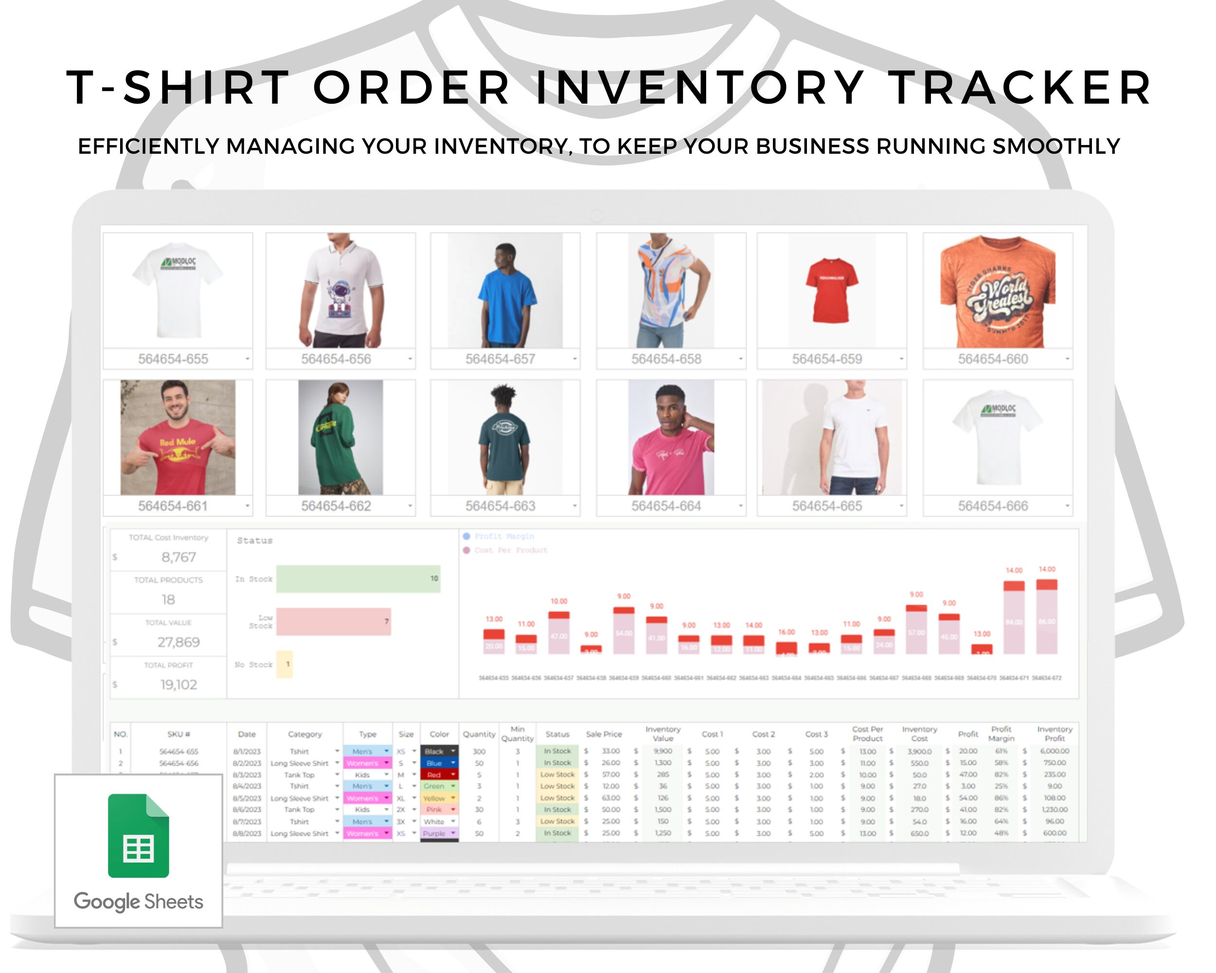 Tshirt Inventory Tracker, Tshirt Inventory Spreadsheet Template, Log ...