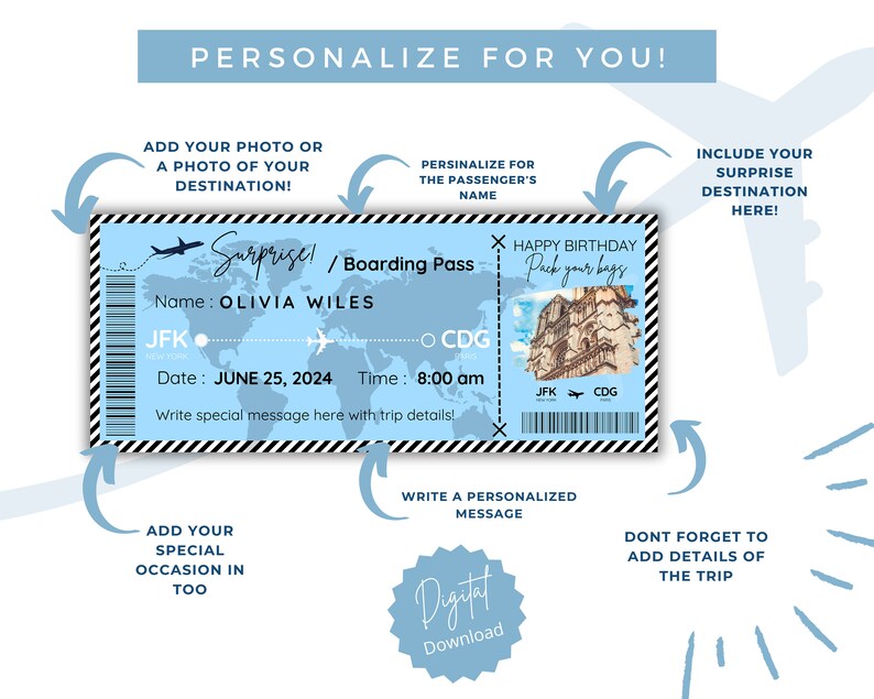 Editable Boarding Pass Template, Canva Boarding Pass, Customizable ...