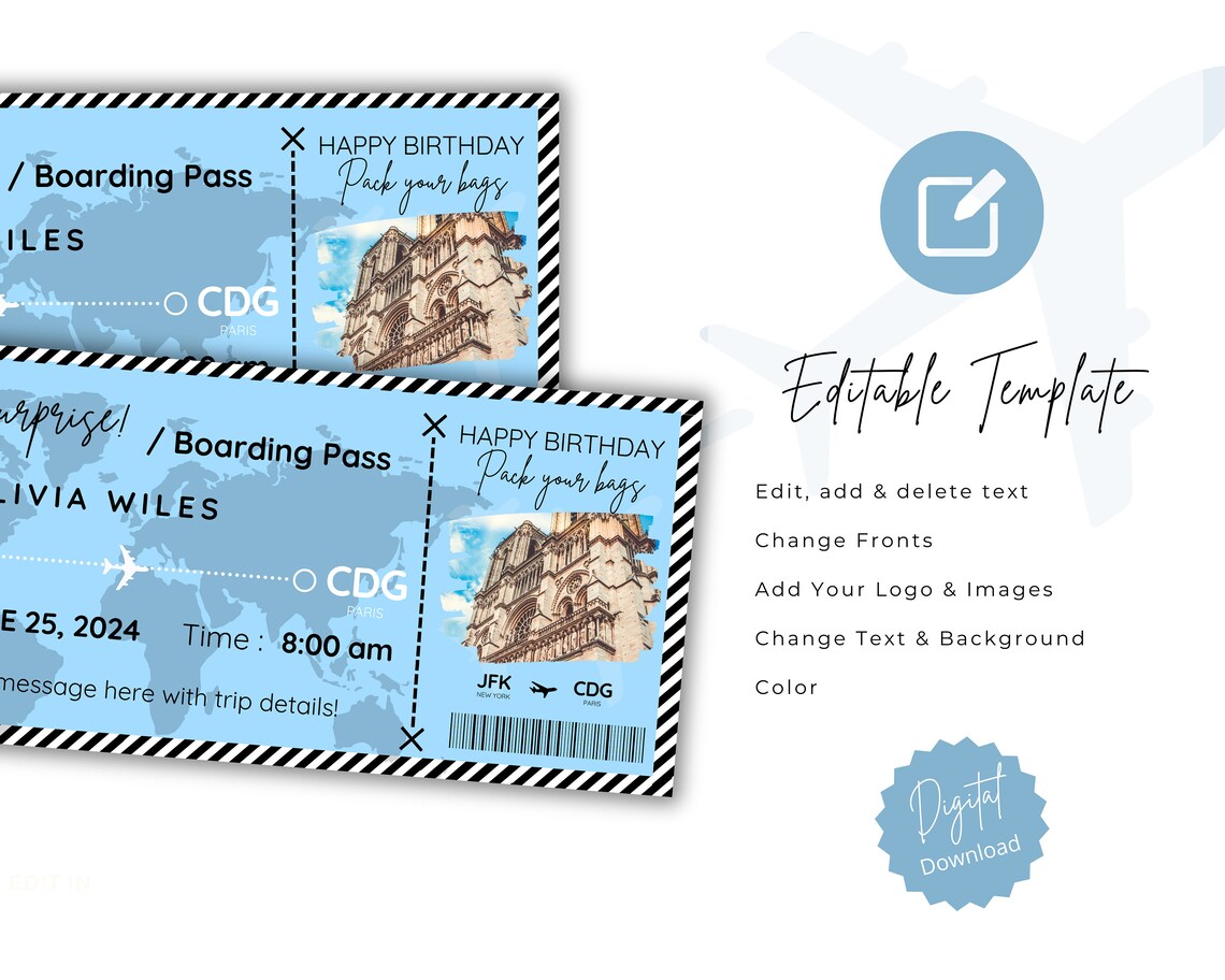 Editable Boarding Pass Template, Canva Boarding Pass, Customizable ...