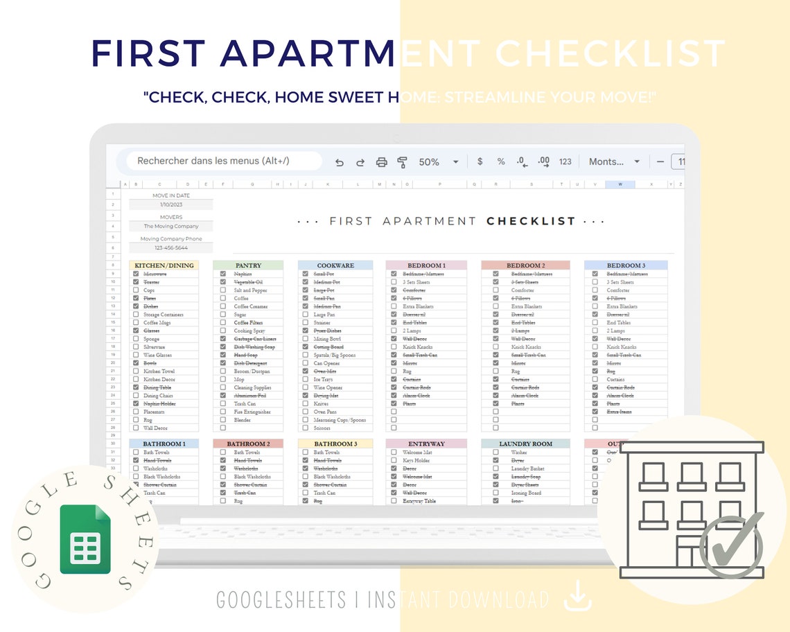 First Apartment Checklist Template Excel Spreadsheet, Our First ...