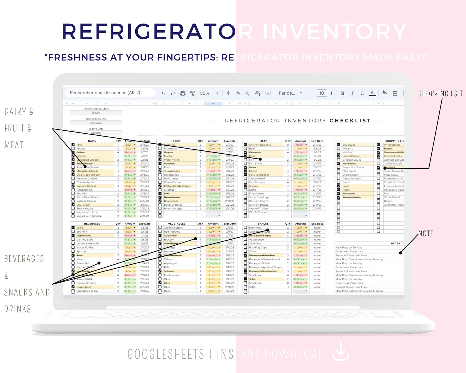 Refrigerator Inventory Template, Refrigerator Checklist, Refrigerator ...