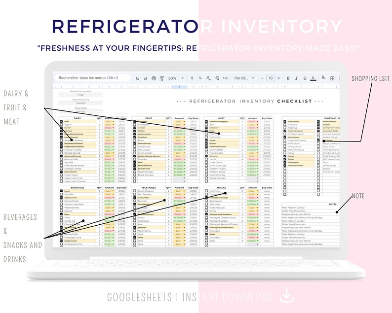 Refrigerator Inventory Template, Refrigerator Checklist, Refrigerator ...