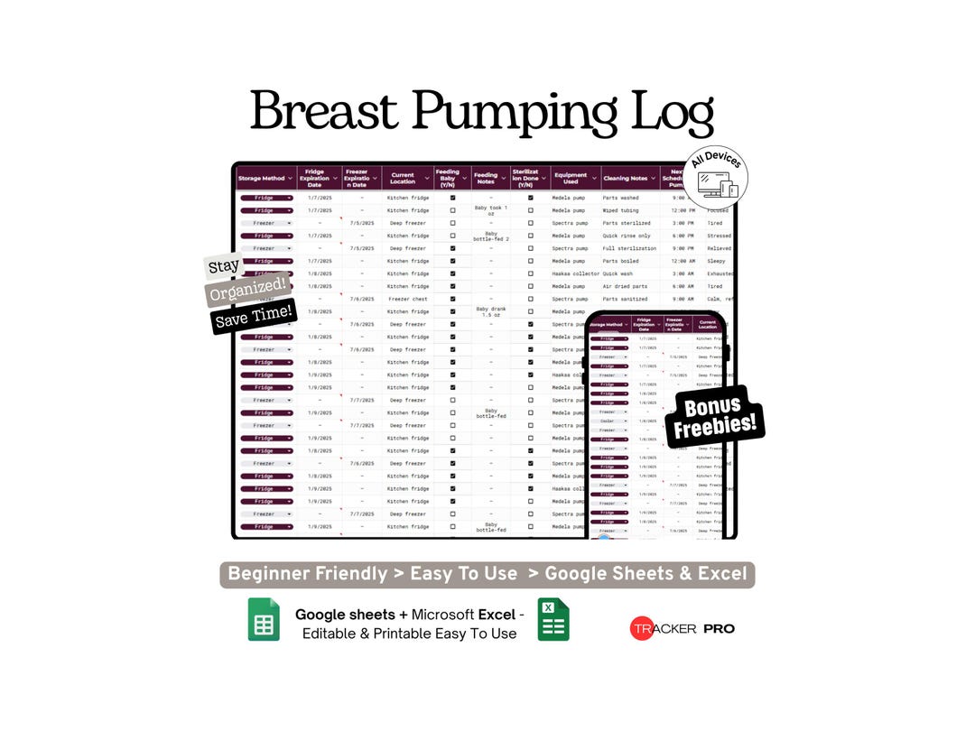 Breast Pumping Schedule and Milk Storage Log Google Sheets Template ...