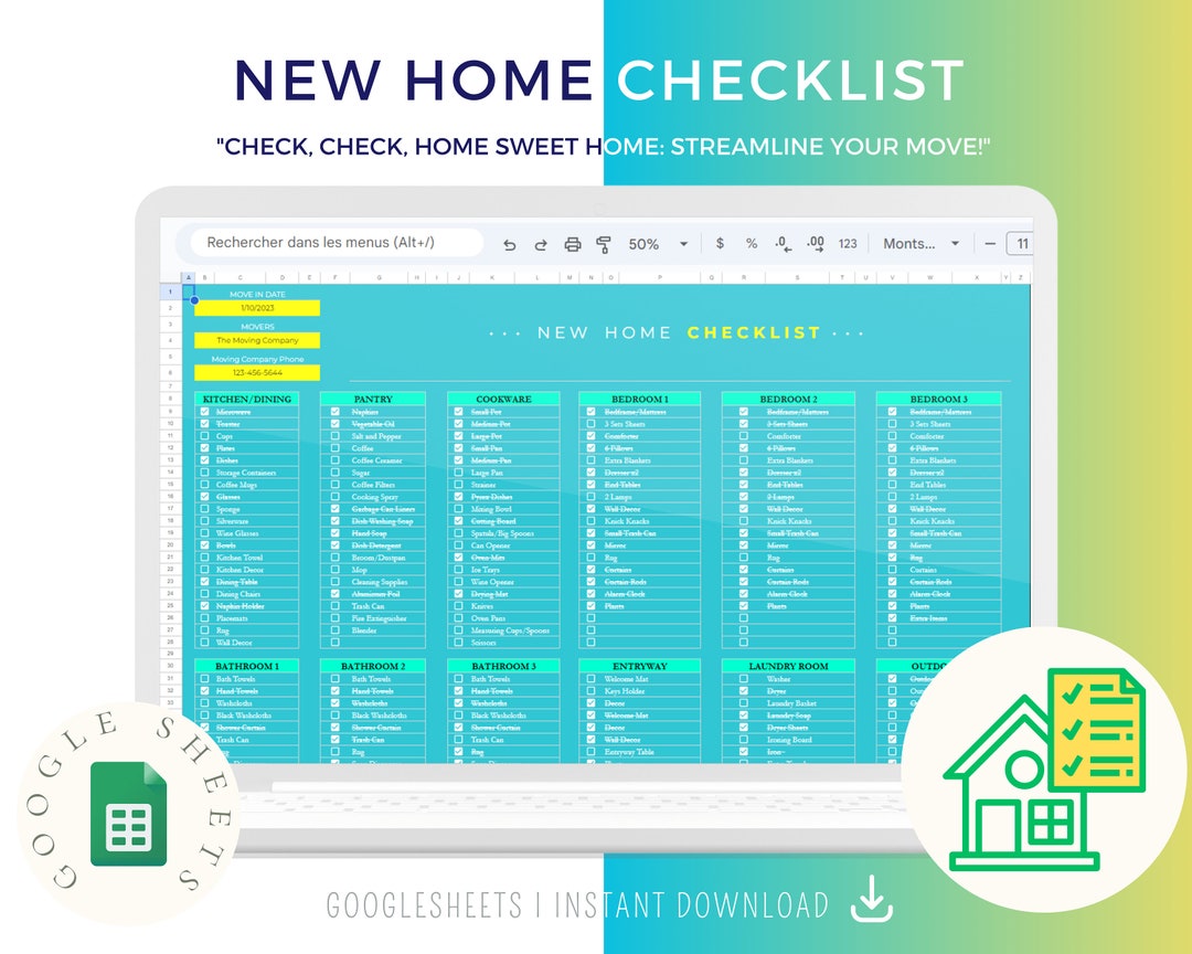 New Home Checklist Template Excel Spreadsheet, First Apartment List, New House Checklist ...