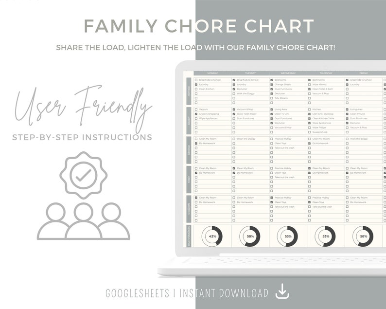 Family Chore Chart Google Sheets Excel Template Planner - Etsy