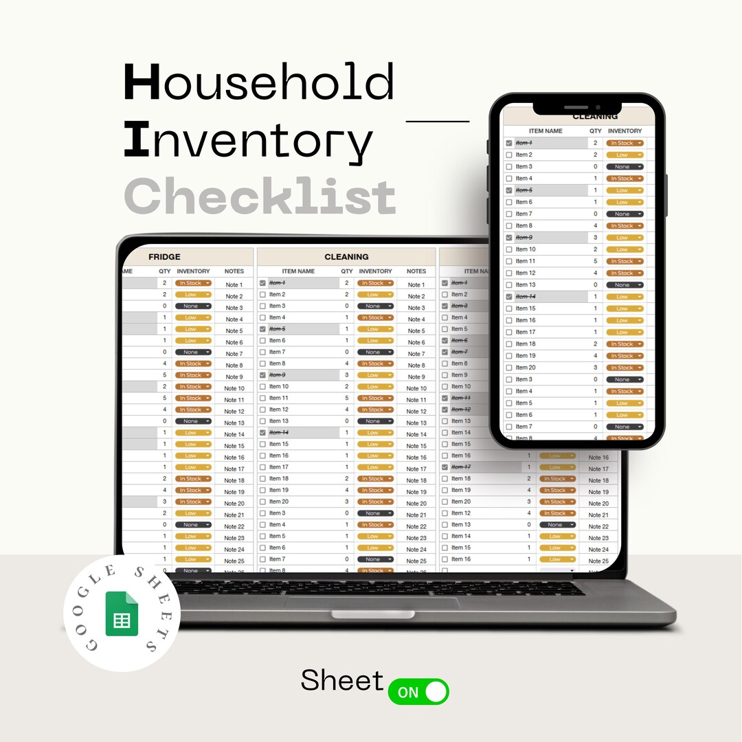 Household Inventory Checklist | Home Inventory Tracker | Food, Cleaning ...
