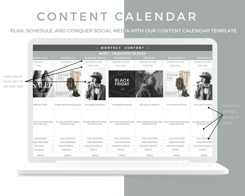 Content Planner Google Sheets, Social Media Content Calendar, Social ...