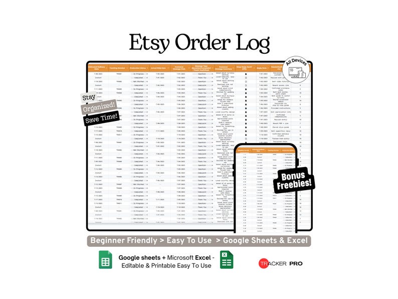 Etsy Order Fulfillment & Customer Message Log Google Sheets, Track ...