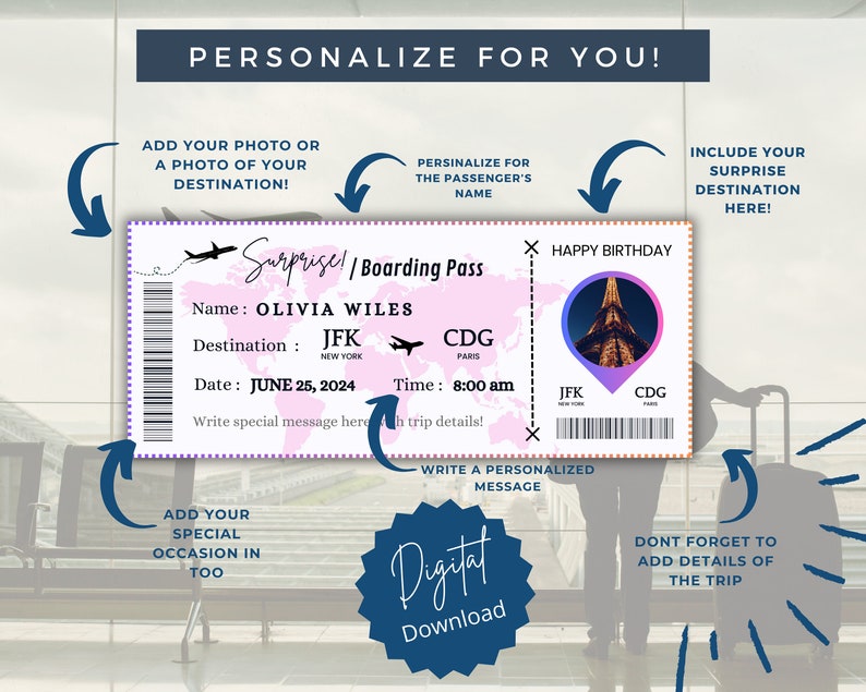 Editable Boarding Pass Template, Canva Boarding Pass, Customizable ...