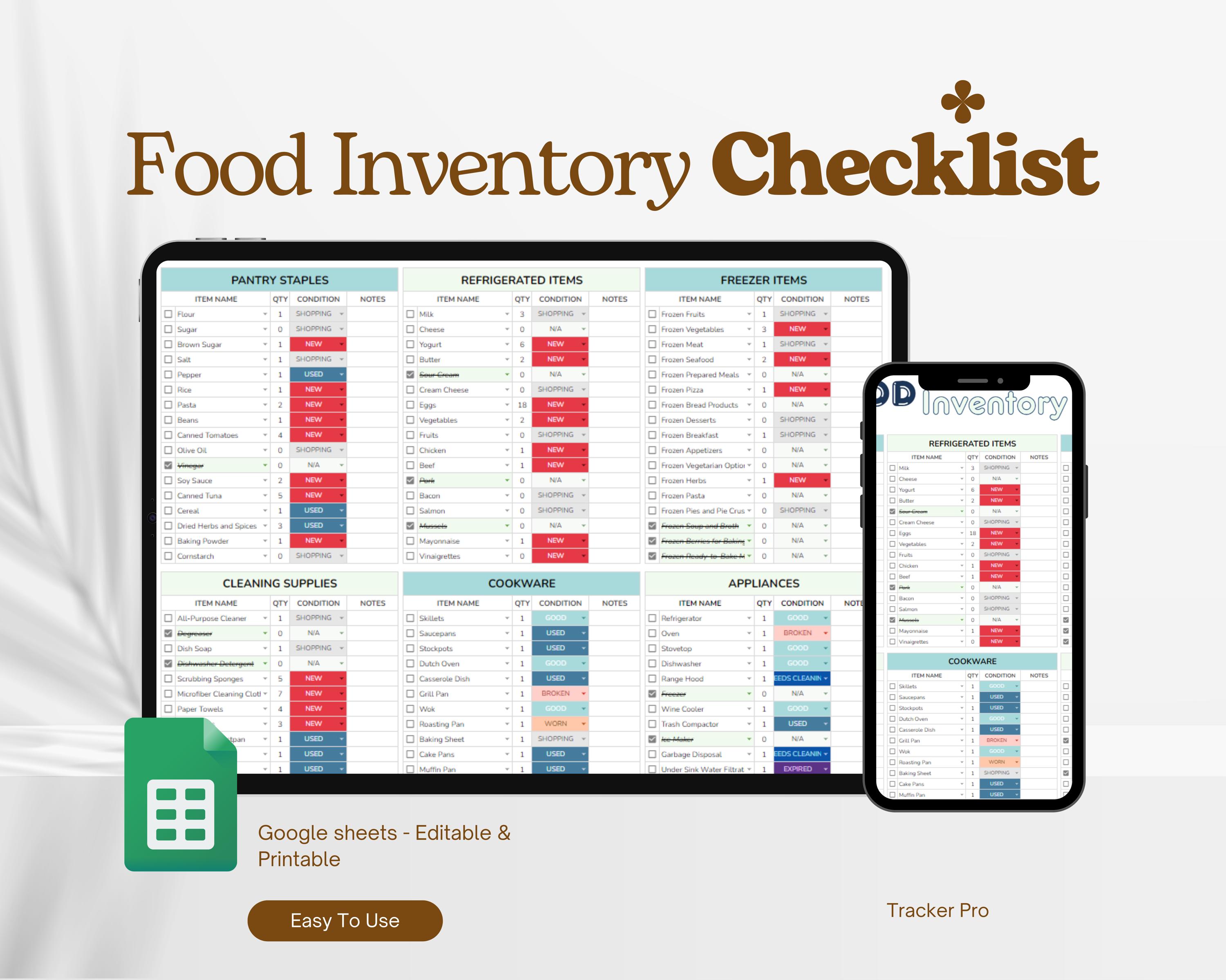 Refrigerator Inventory Template, Refrigerator Checklist, Refrigerator ...