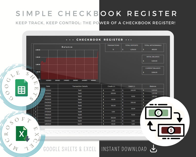 Checkbook Register Excel Spreadsheet Check Book Register - Etsy