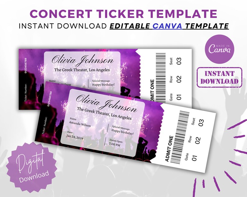 Editable Concert Ticket Template DIY Event Ticket Custom - Etsy