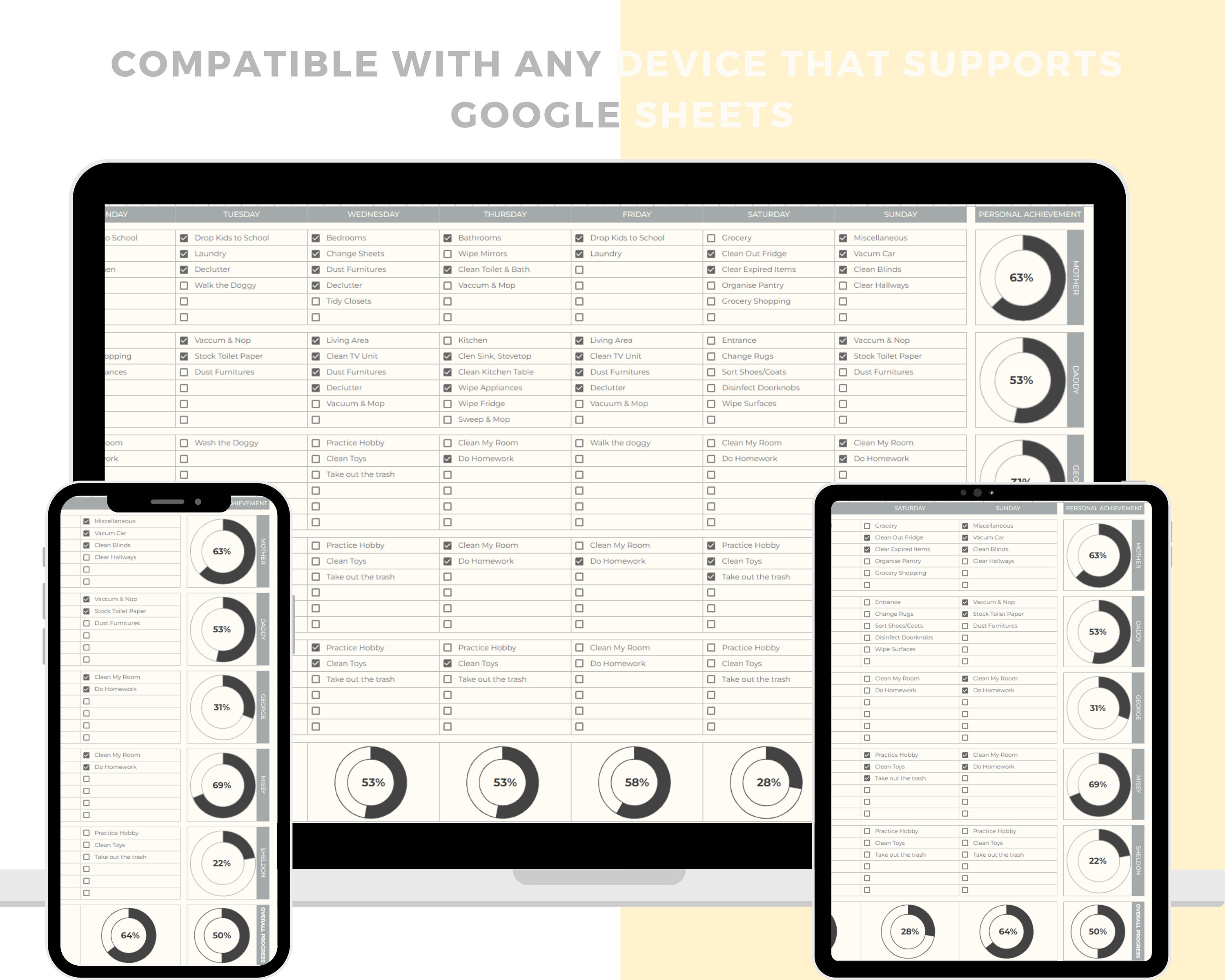 Family Chore Chart Google Sheets Template, Editable Weekly Chores ...