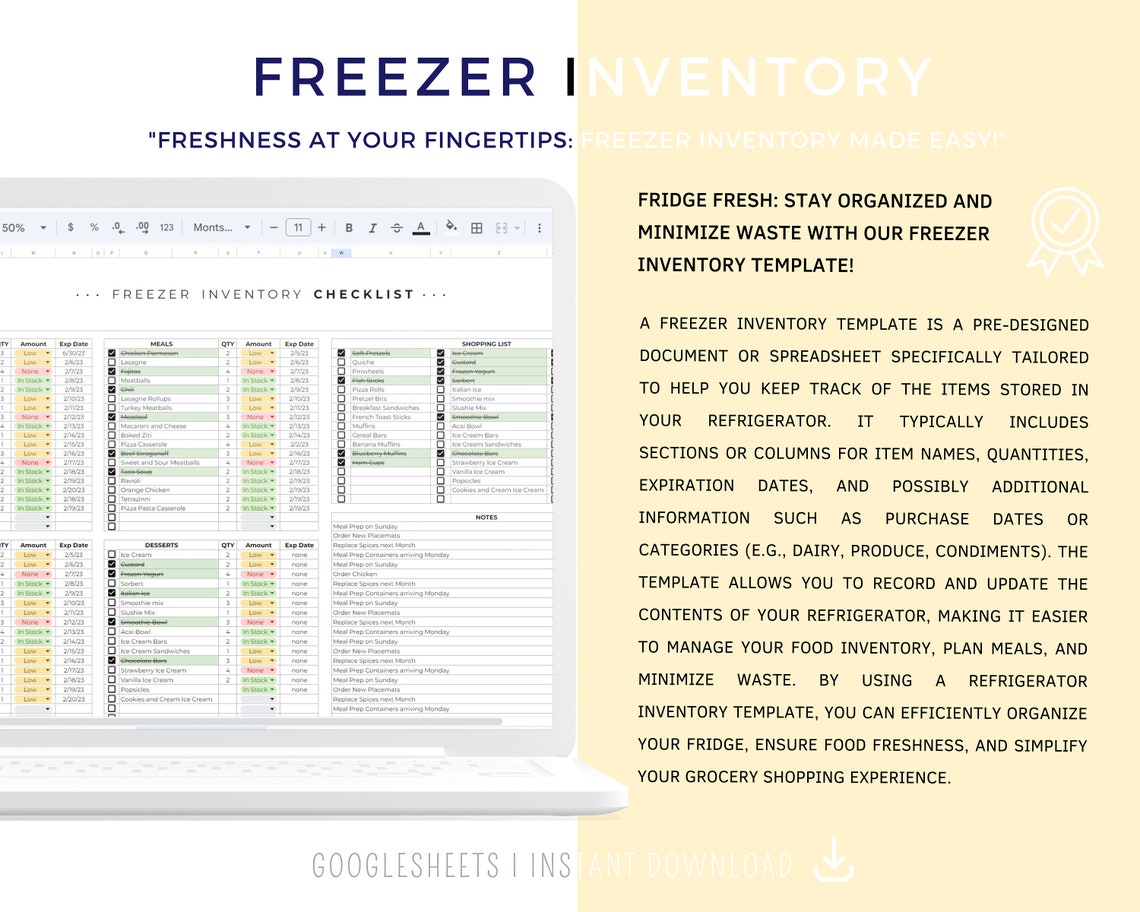 Freezer Inventory Template, Freezer Checklist, Freezer List, Food ...
