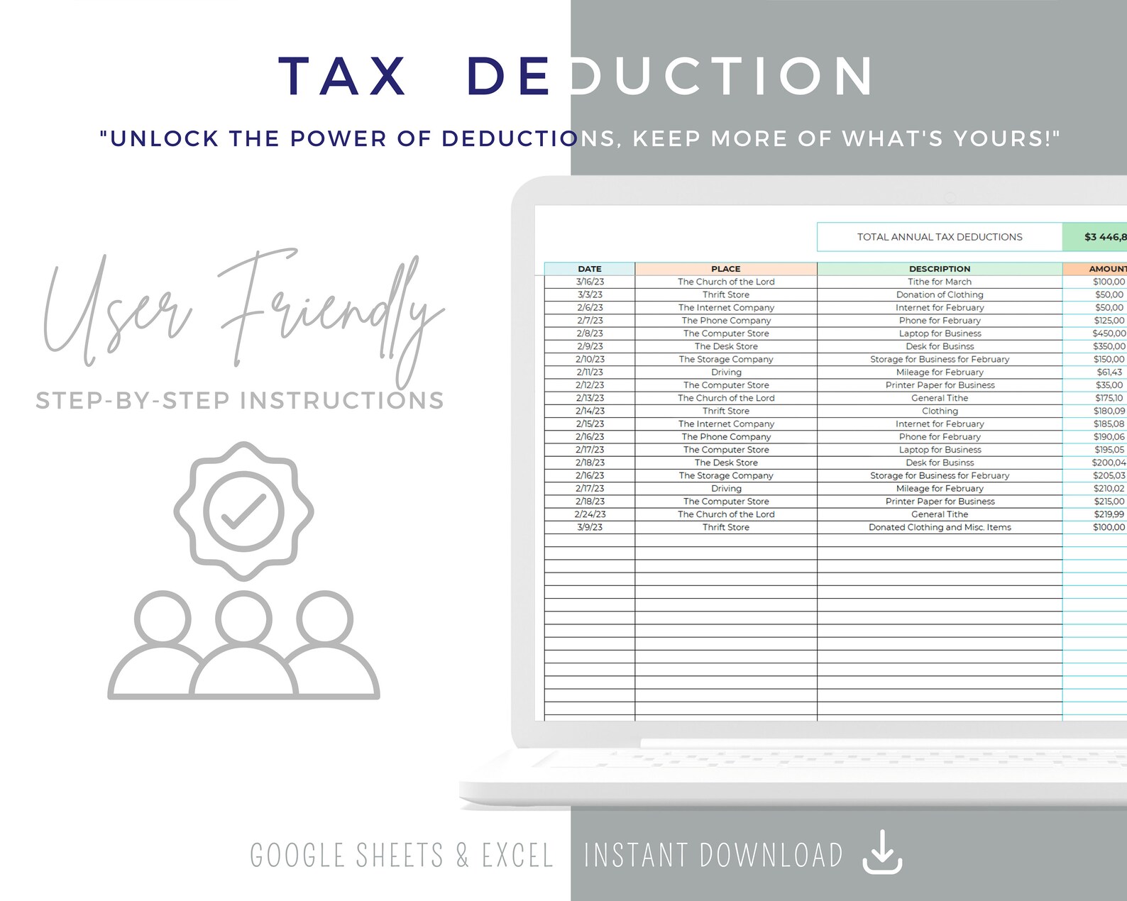 Tax Deduction Tracker Excel Spreadsheet, Editable Tax Deductions List ...