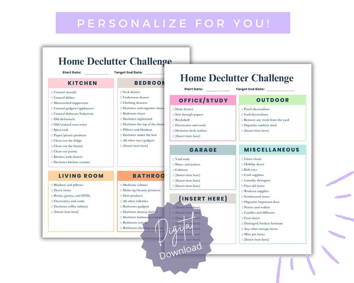 Declutter Checklist Template Editable Cleaning Schedule Declutter ...
