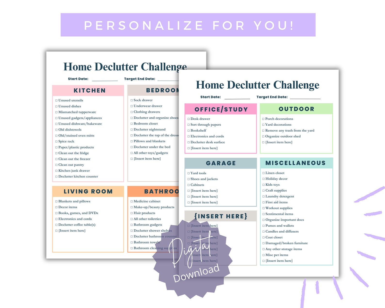 Declutter Checklist Template Editable Cleaning Schedule Declutter ...