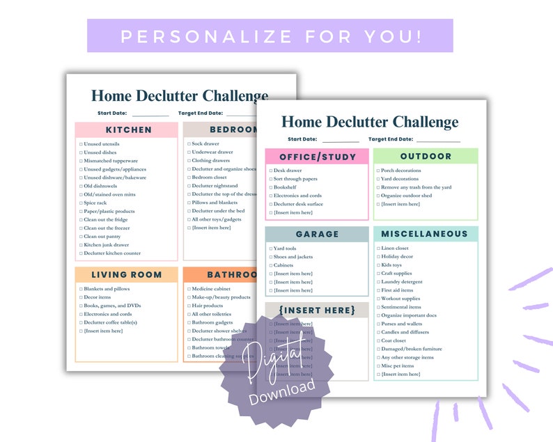 Declutter Checklist Template Editable Cleaning Schedule Declutter ...