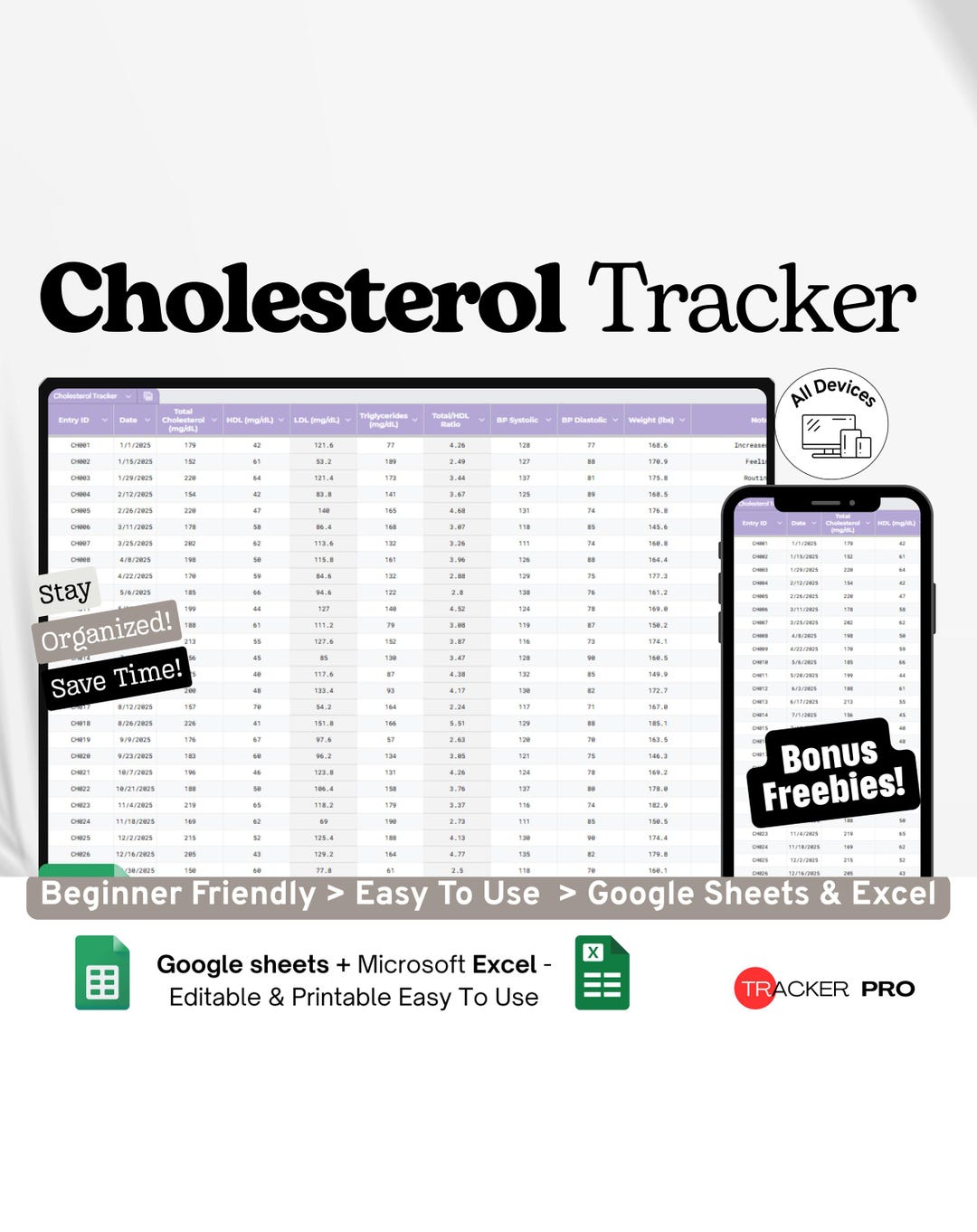 Cholesterol Tracker Google Excel, Lipid Panel Log, HDL LDL Triglyceride ...