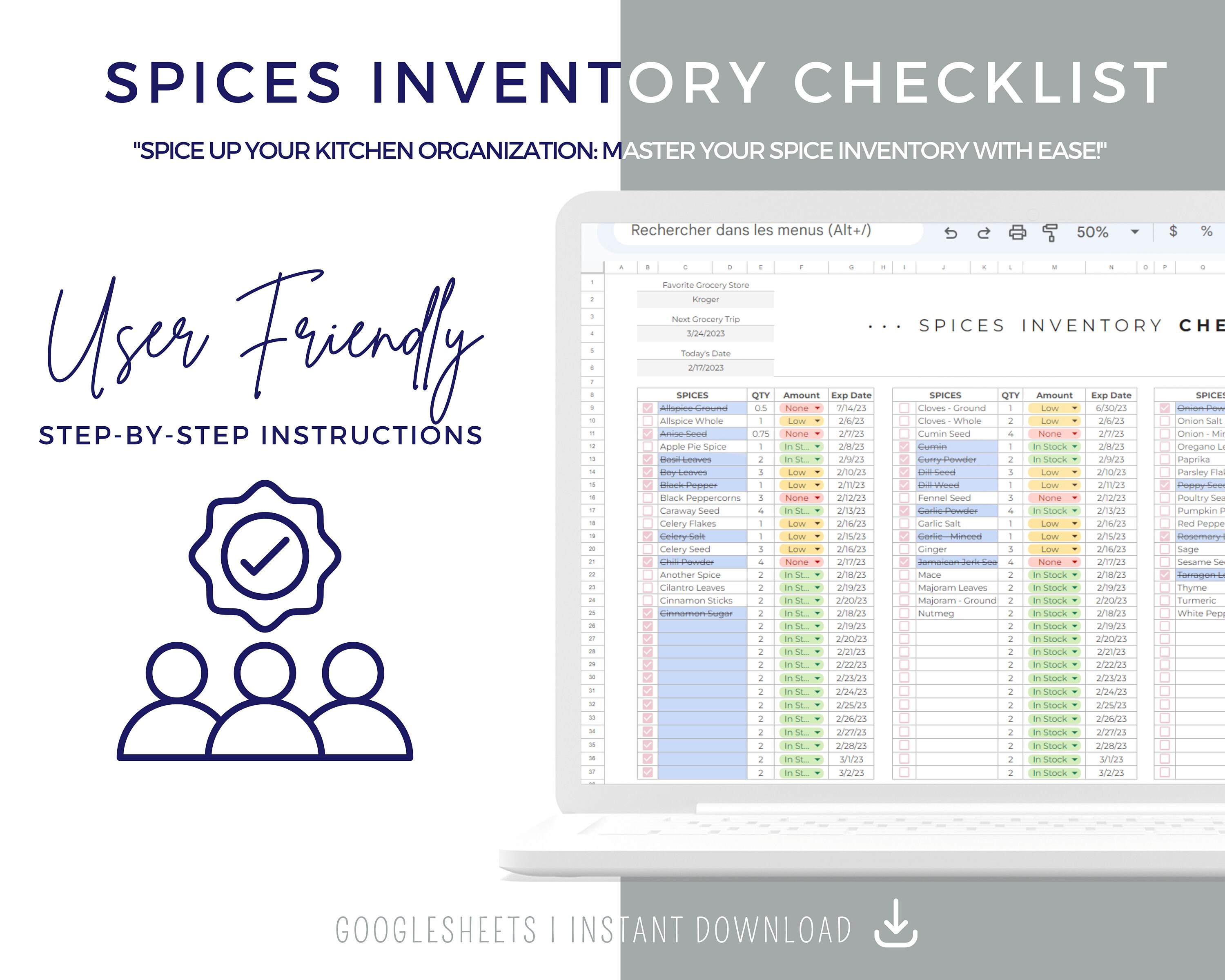 Spices Inventory List, Pantry Inventory Spreadsheet, Spice Inventory ...