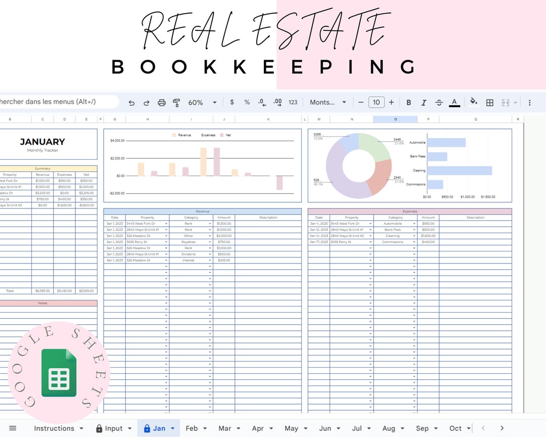 Real Estate Income and Expenses Bookkeeping Spreadsheet, Real Estate ...