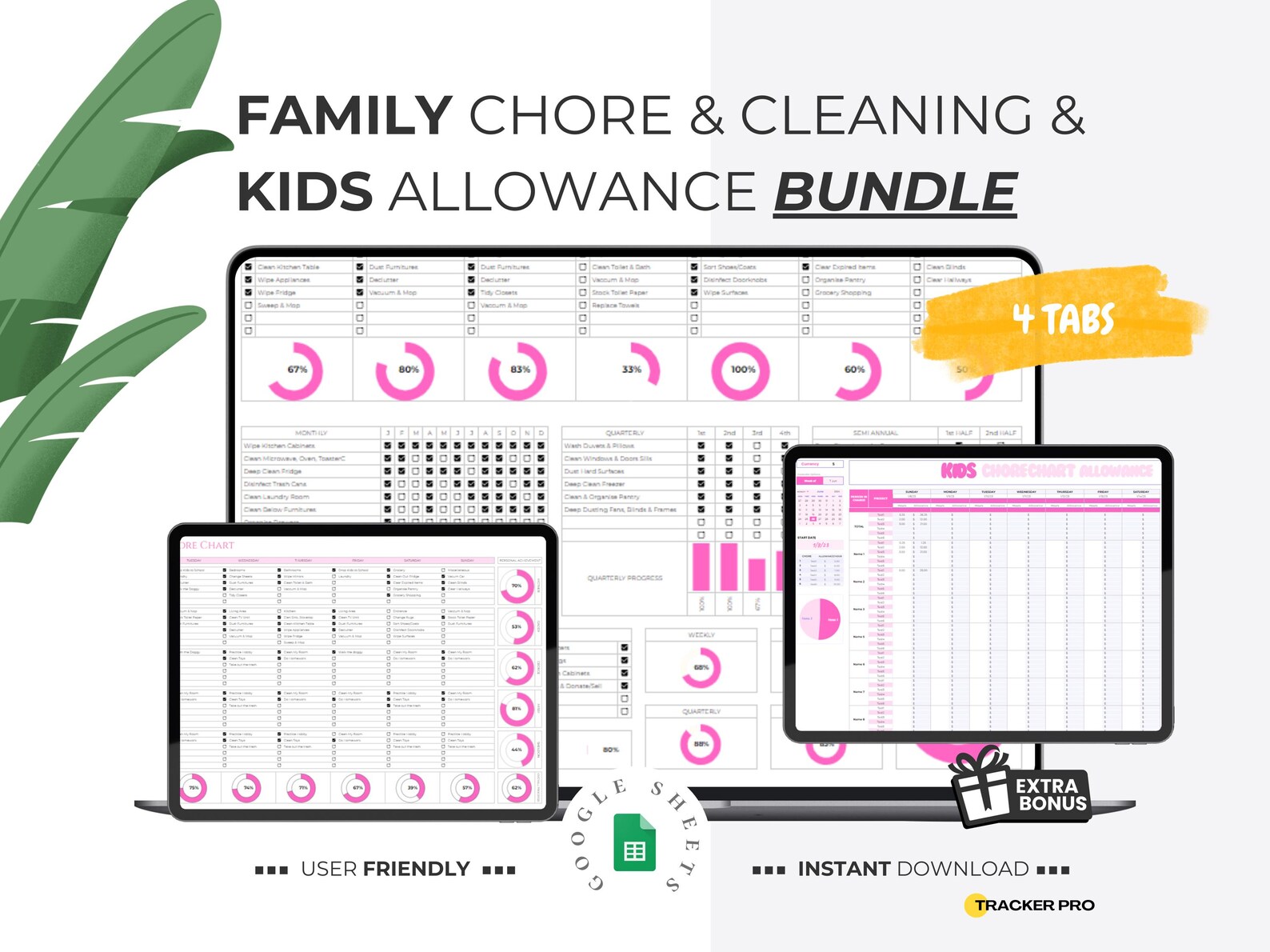 Family Chore Chart Allowance Google Sheets Planner, Cleaning Checklist ...