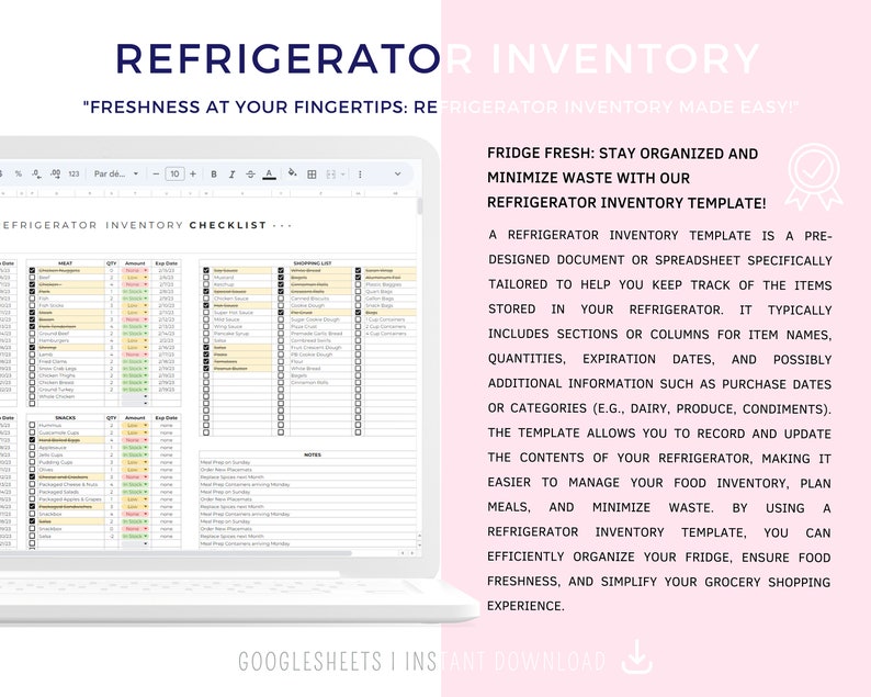 Refrigerator Inventory Template, Refrigerator Checklist, Refrigerator ...