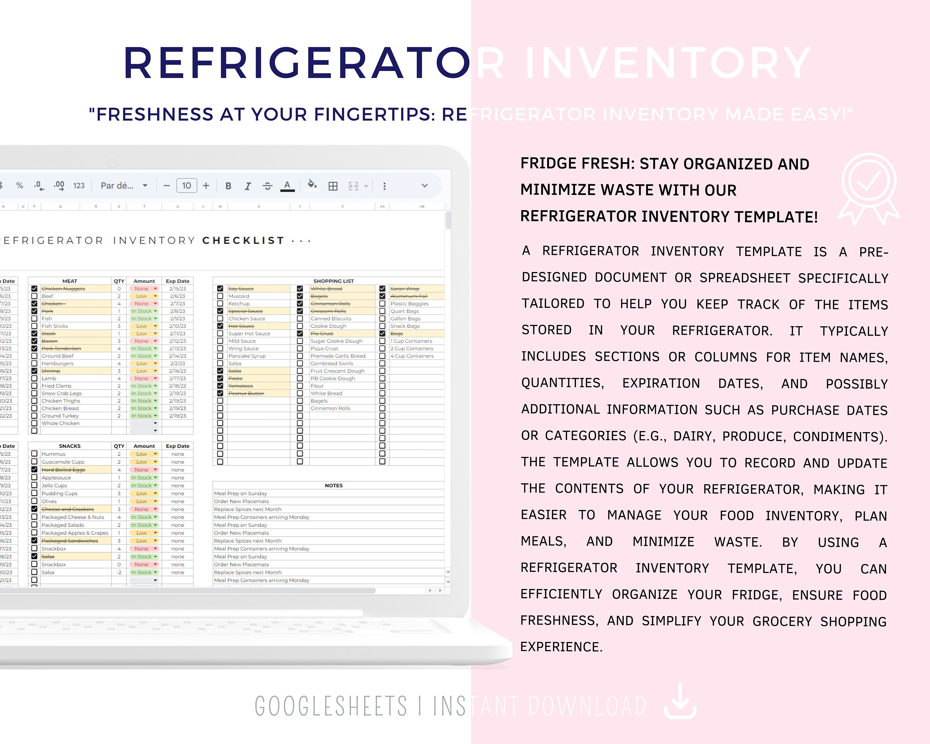 Refrigerator Inventory Template, Refrigerator Checklist, Refrigerator ...