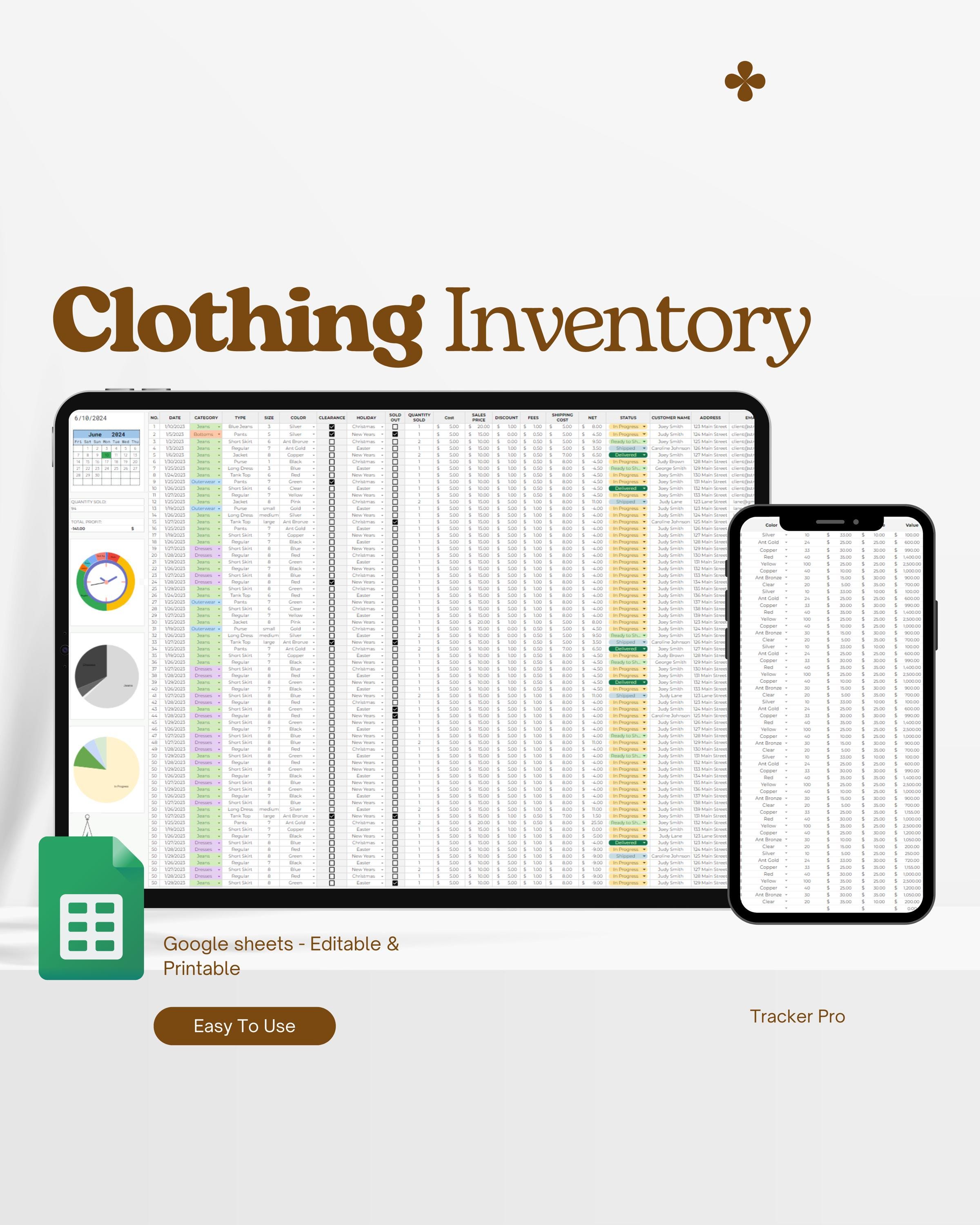 Clothing Inventory Template, Clothing Business Inventory Tracker Log ...