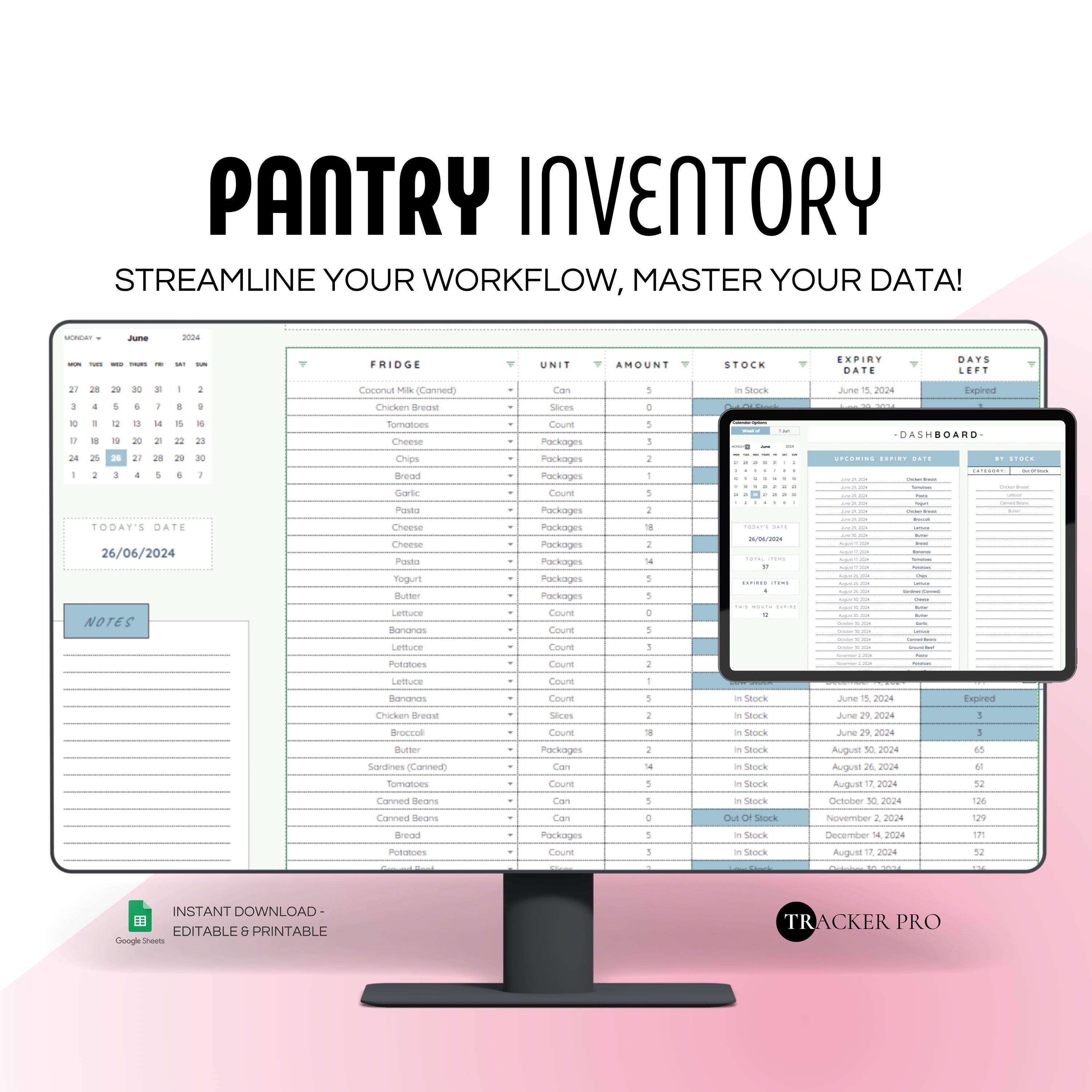 Food Tracker Excel Sheet Google, Pantry Inventory Template, Pantry ...