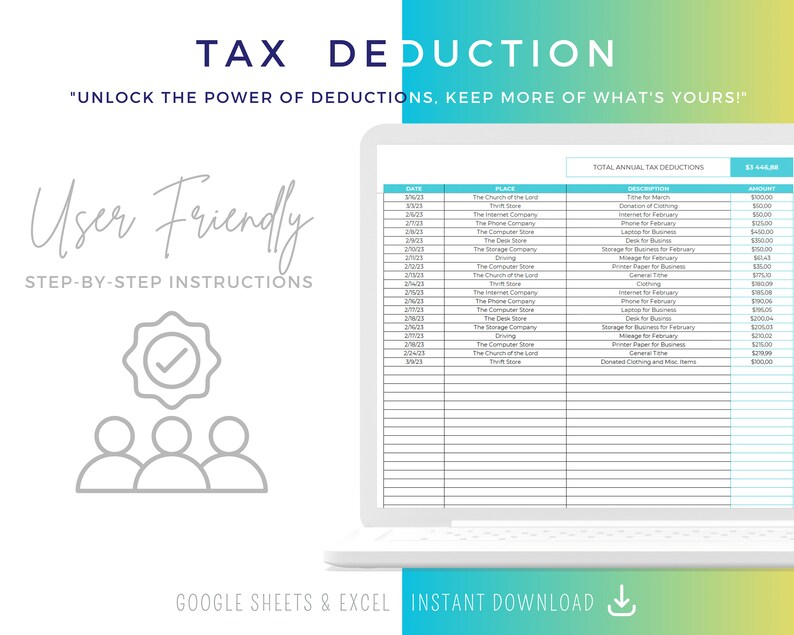 Tax Organizer Planner, Tax Deduction Tracker Excel Spreadsheet ...