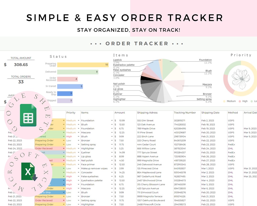 Order Tracker Spreadsheet Order Tracker Google Sheets Small - Etsy