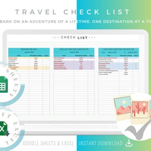 Travel Check List Template for Google Sheets and Microsoft Excel - Etsy
