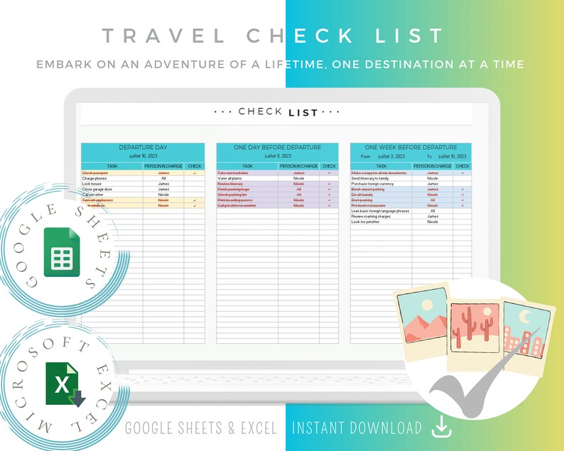 Travel Check List Template for Google Sheets and Microsoft Excel - Etsy
