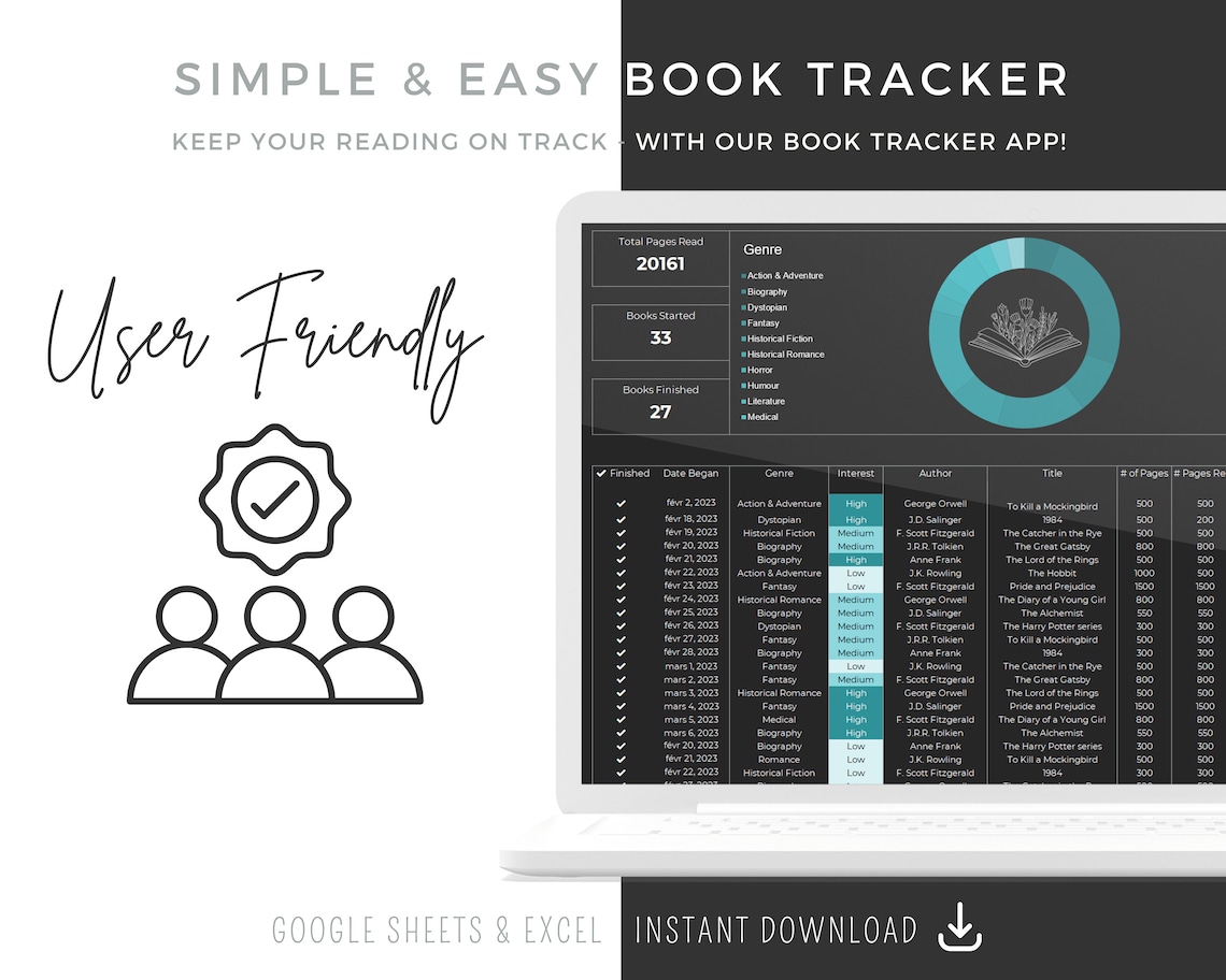 Reading Log Tracker Book Inventory Reading Spreadsheet - Etsy