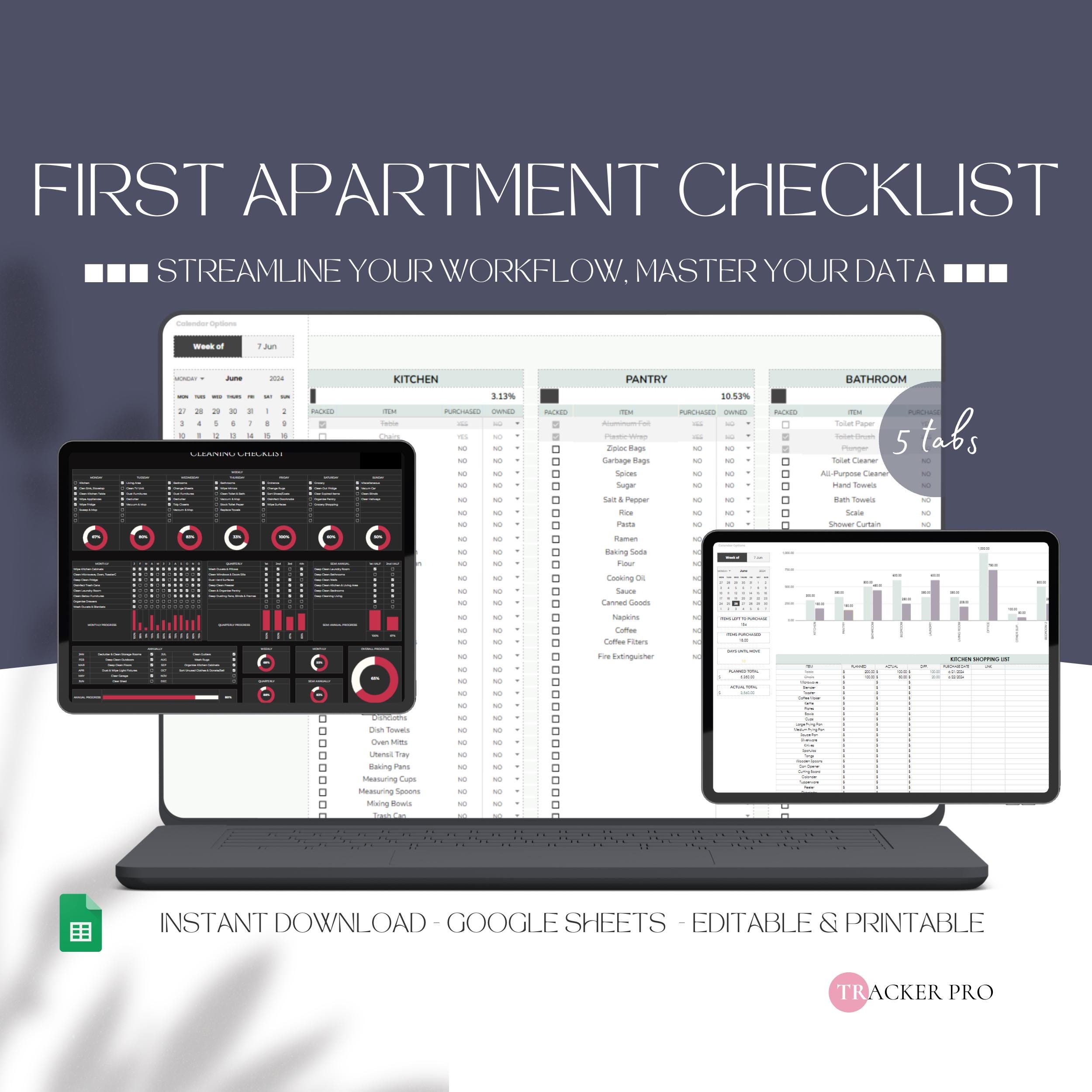 Furniture Inventory, First Apartment Checklist Template Excel ...