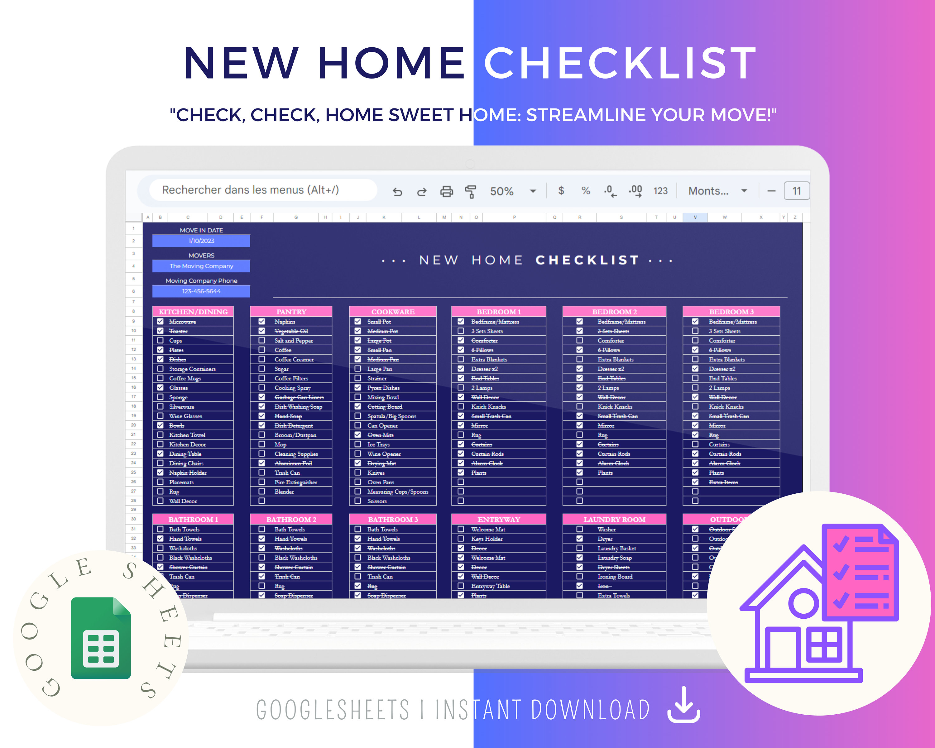 New House Checklist Template Excel Spreadsheet, Home Planner Google ...