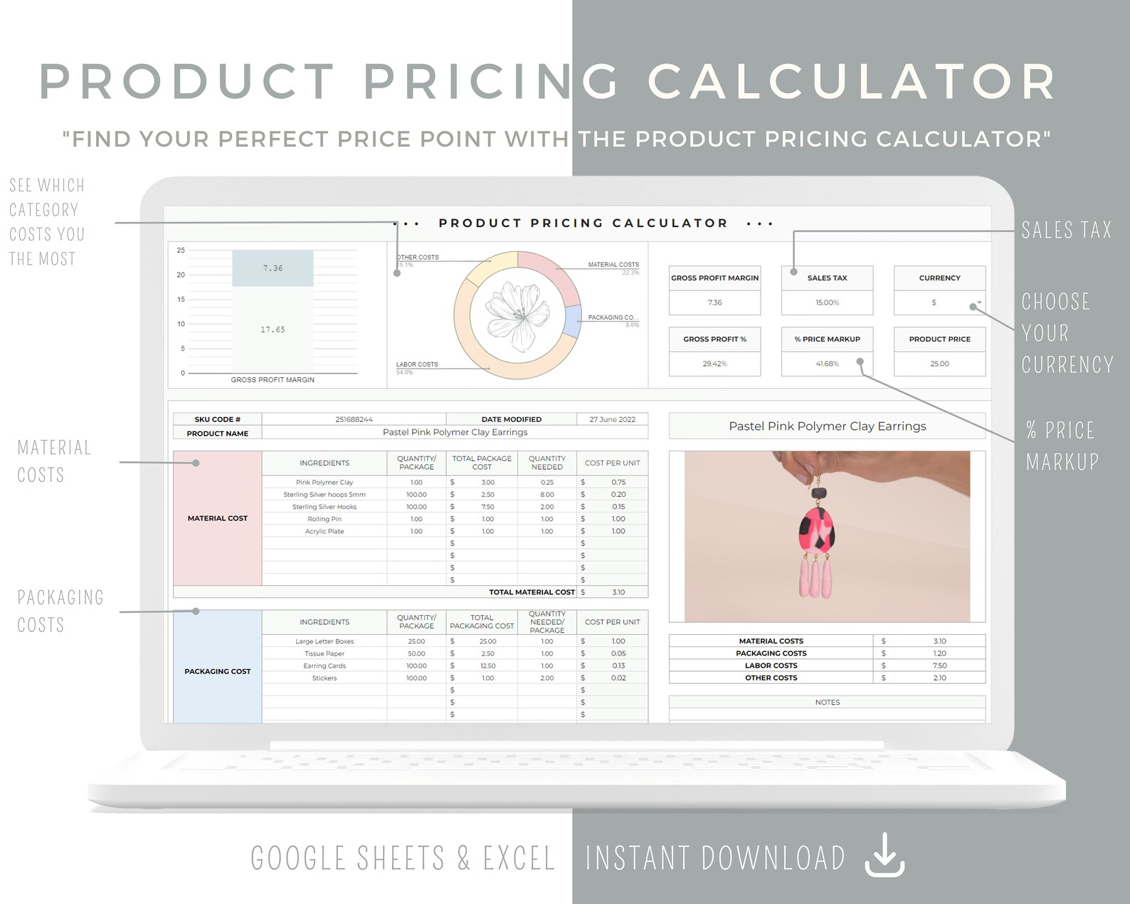 Pricing Calculator Spreadsheet, Price Handmade Products Google Sheet ...