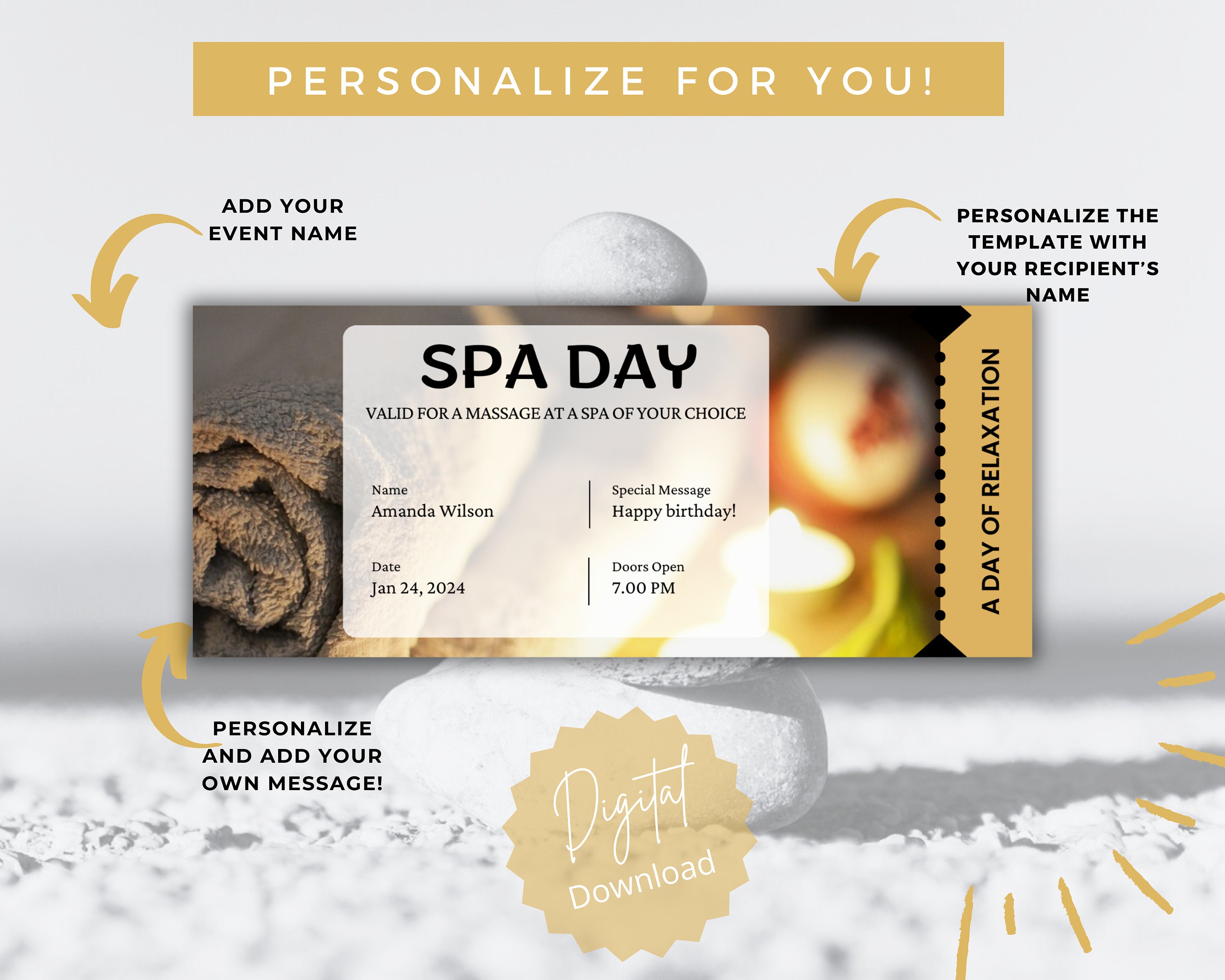 Editable Spa Day Voucher Personalized Massage Coupon Printable Gift ...