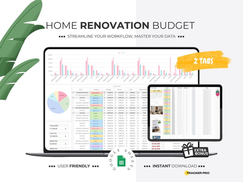 Home Renovation Budget Planner for Excel Google Sheets | DIY Planner ...