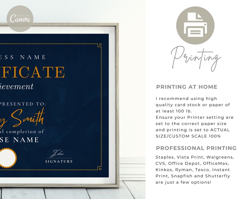 Certificate of Completion Template for Nail Course, INSTANT DOWNLOAD ...