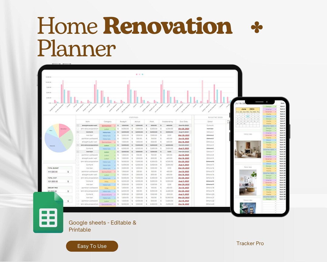Home Improvement Planner Template, Home Remodel Planner Budget, Home ...