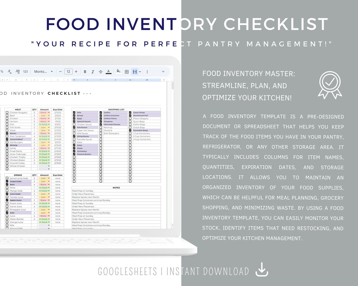 Food Inventory Template, Food Tracker Spreadsheet List Refrigerator ...