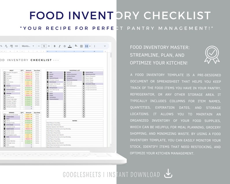 Food Inventory Template, Food Tracker Spreadsheet List Refrigerator ...